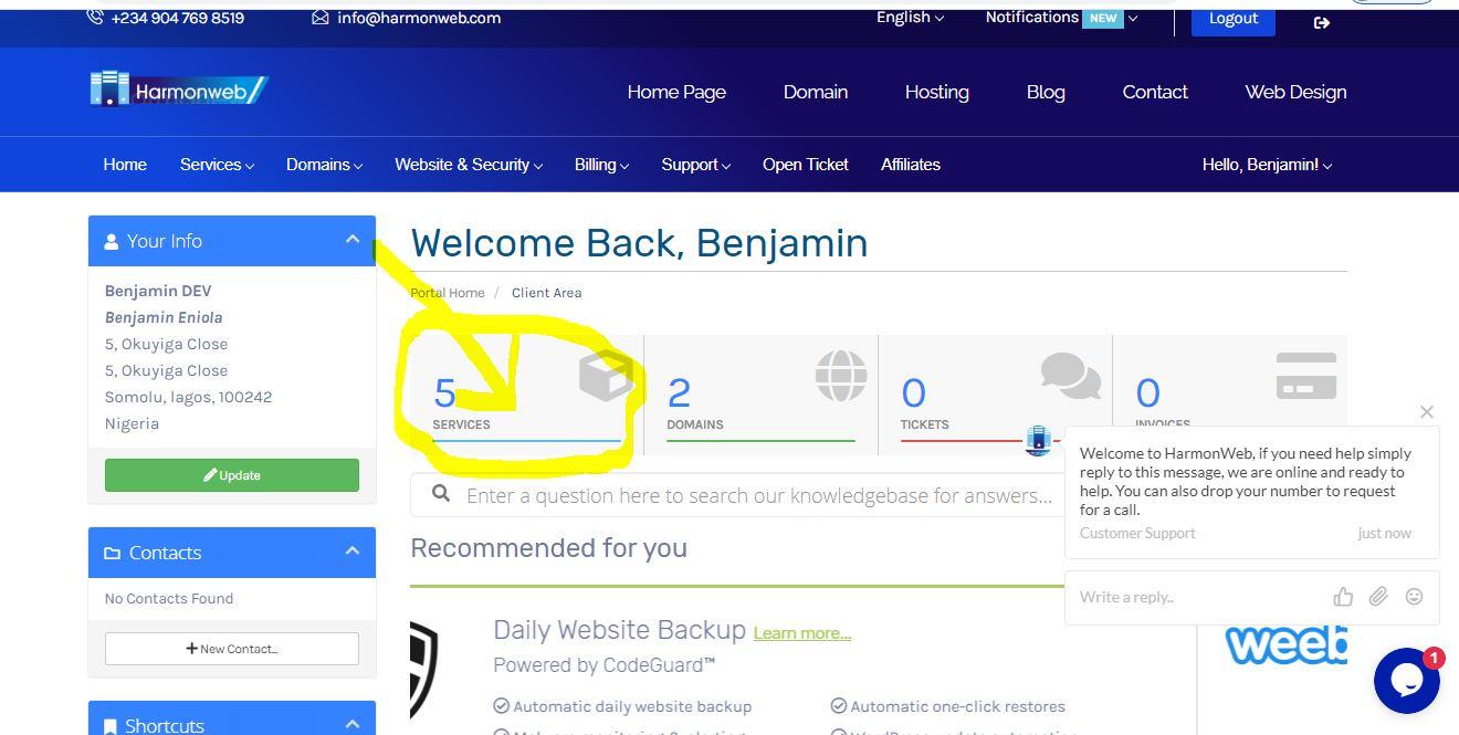 How To Login To Your cPanel From Your HarmonWeb Client Area | Harmon Web Blog